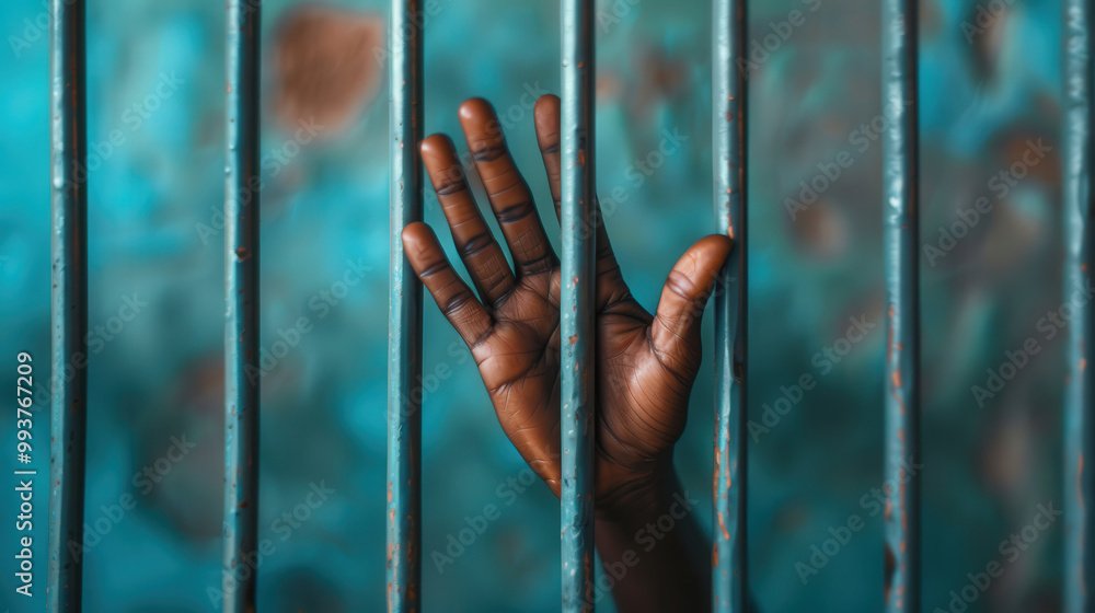 Hand grasping at prison bars, a poignant symbol of desperation ...