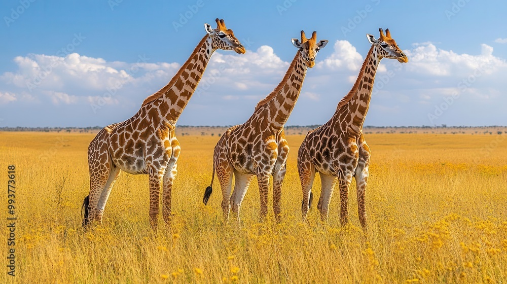 giraffes gracefully roam the african savannah their long necks ...