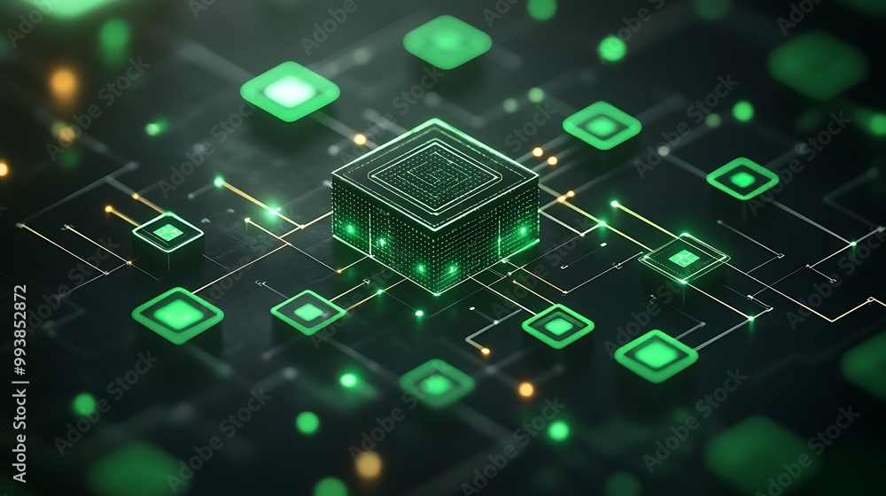 AI Algorithm Flowchart A flowchart depicting an AI algorithm with nodes and decision points on a ...