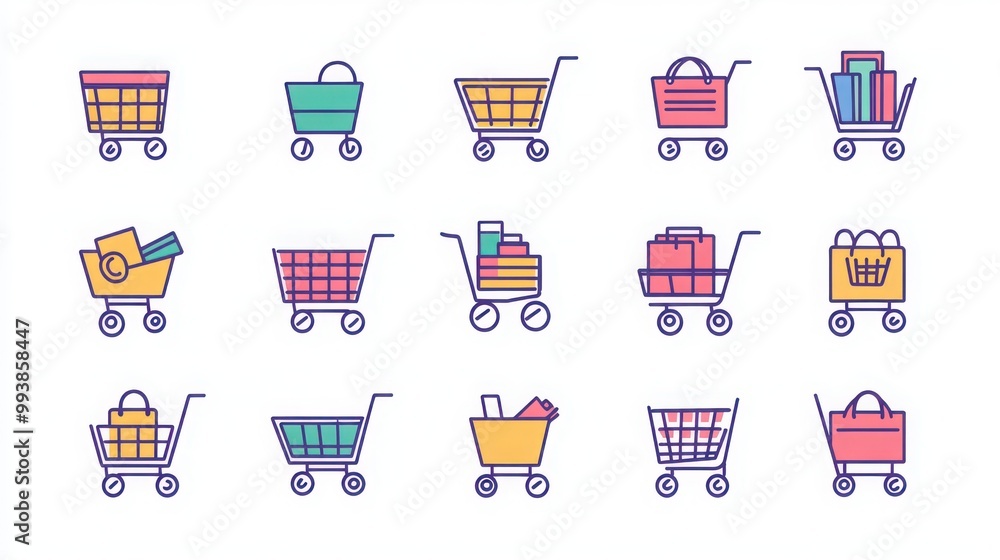 Shopping Cart thin line icon set. Example a checkout, cart with ...
