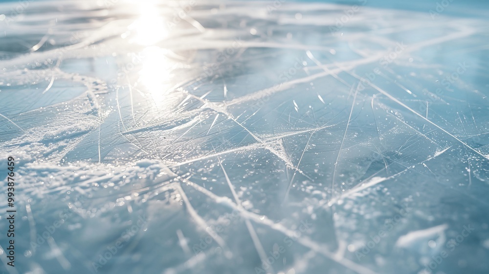 Elegant close up of ice skating rink texture with intricate patterns ...