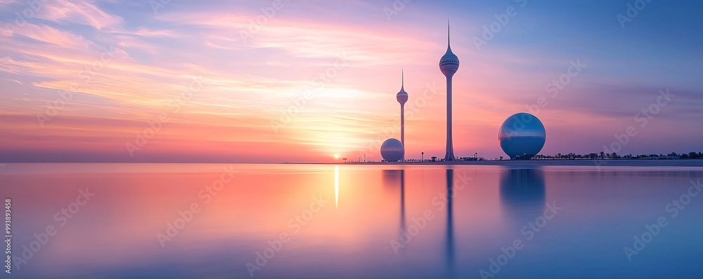 Kuwait Towers at Sunset The iconic Kuwait Towers standing tall against ...