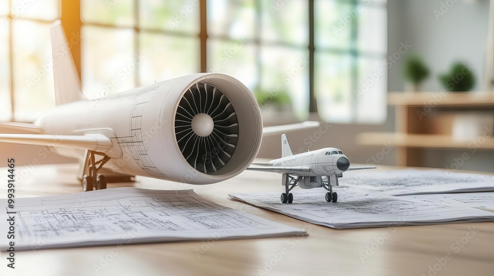 Aerospace engineer s desk with open technical manuals and blueprints ...