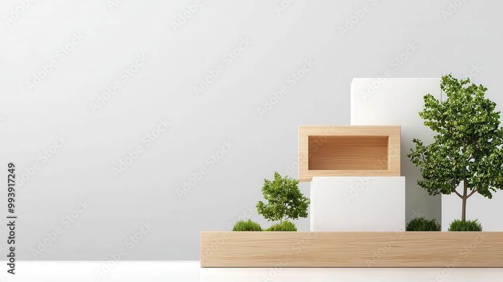 3D massing of a mixed-use development in white and wood, featuring ...