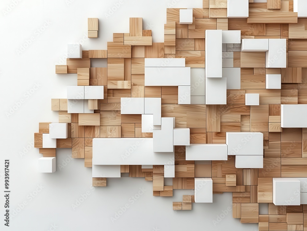 Futuristic 3D massing of an urban complex in wood and white, dynamic ...