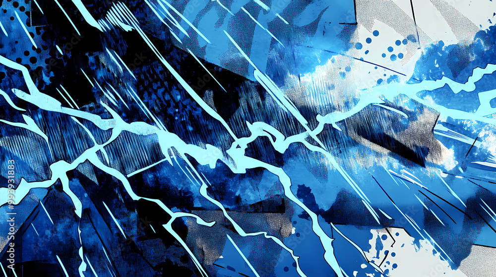 Abstract interplay of electric blue lightning and vintage comic book ...