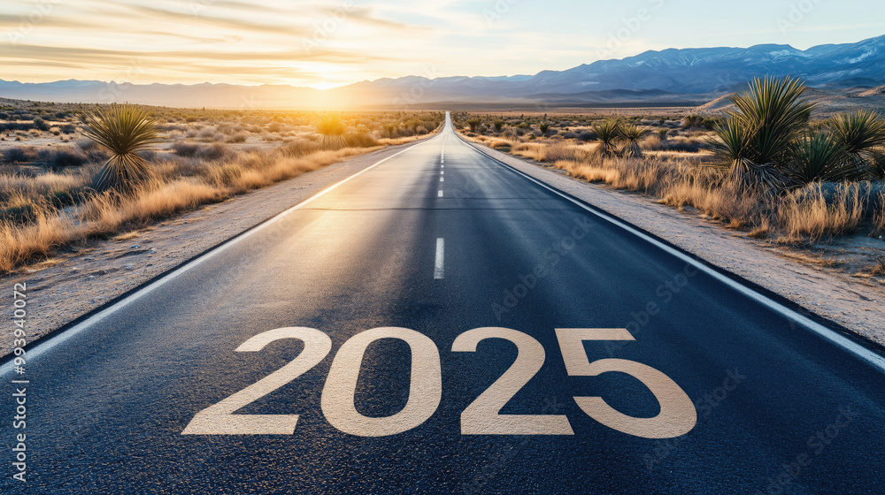 New year 2025, Concept photo written on the road in the middle of ...