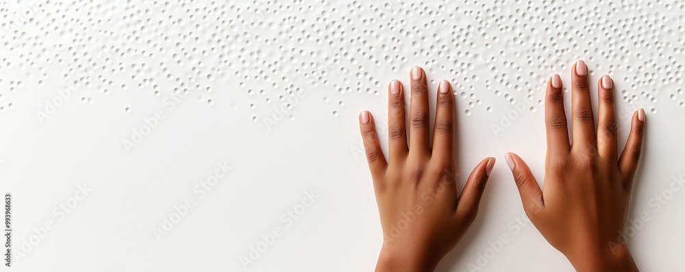 Two hands explore Braille text on a tactile surface in honor of World ...
