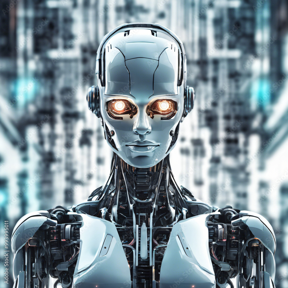 humanoid robot with an intricate design, featuring exposed mechanical components and sensors or ...