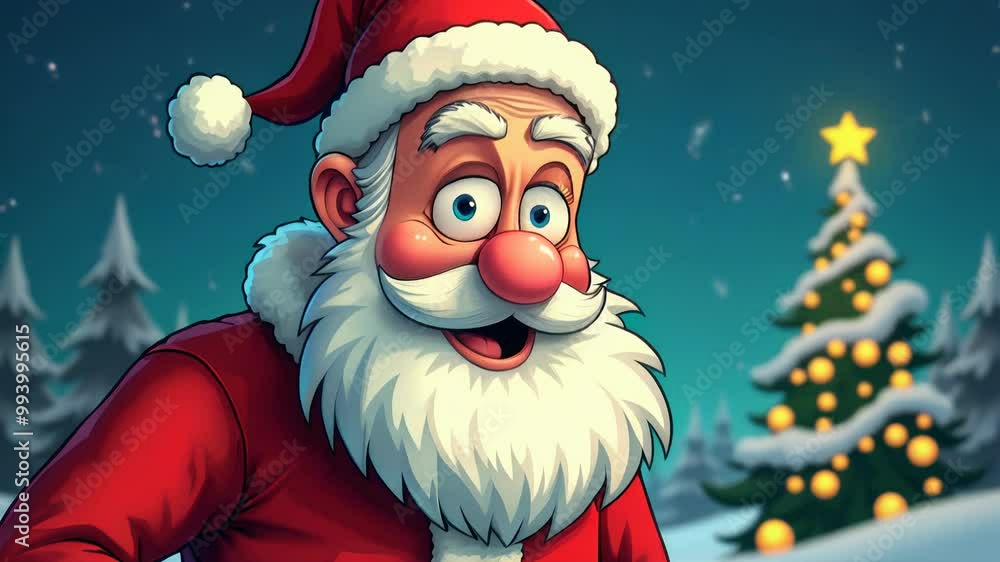 A cute and friendly Santa Claus with rosy cheeks and big kind eyes ...