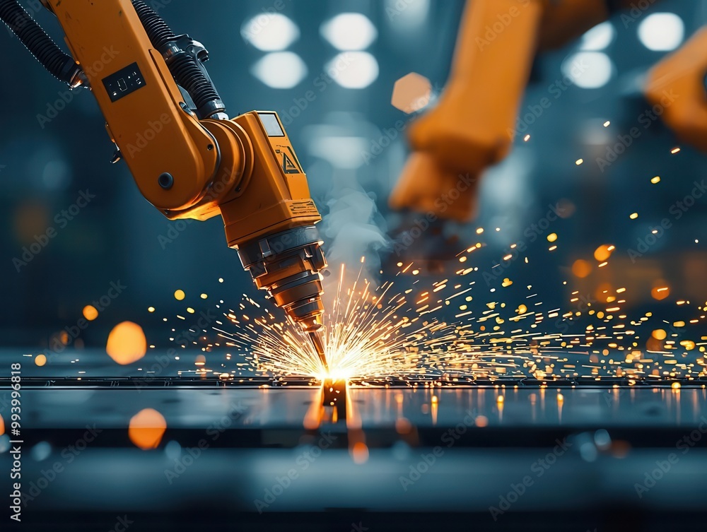 Robotic arms welding advanced steel alloys to build a futuristic bridge ...
