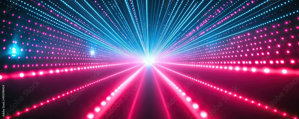 Vertical and horizontal laser grid pattern, alternating bright pink and ...