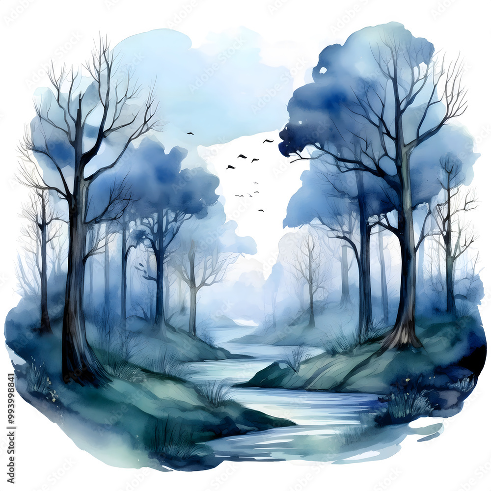 Halloween-themed watercolor clipart hand drawing ideas, Misty Forest ...