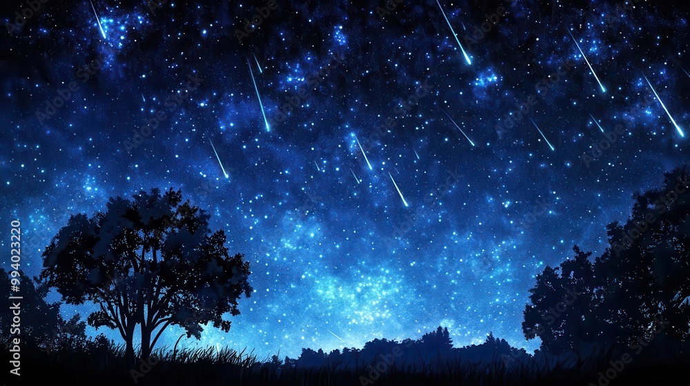 magical night sky ablaze with shooting stars brilliantly streaking ...