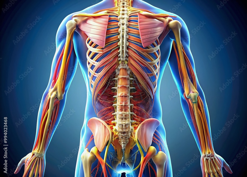 Detailed Anatomy Illustration of the Lower Back Highlighting Muscles ...