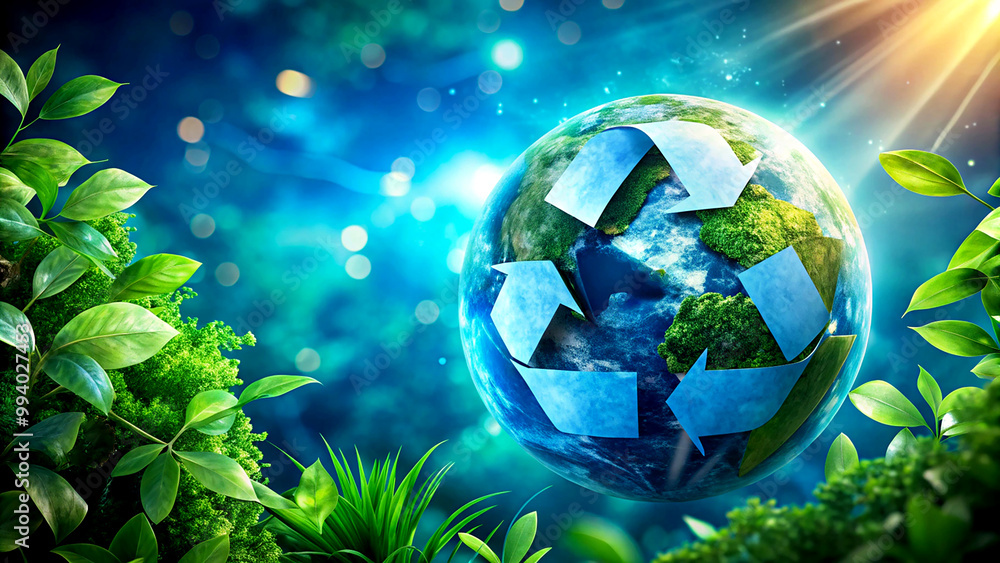 Recycle, sign and nature background or wallpaper for environmental ...
