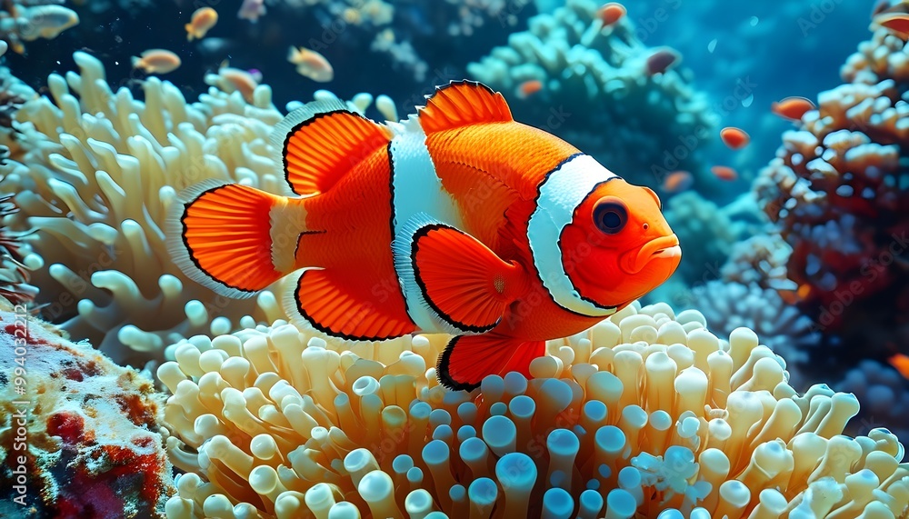 Colorful clownfish swimming amidst the vibrant corals of the Great ...