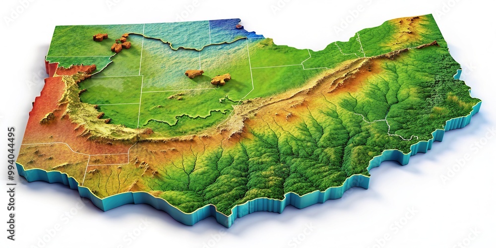 Vibrant 3D map of Ohio showcases the state's geographical features ...