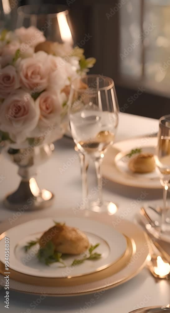 A highly detailed realistic image of a chic restaurant table setting ...