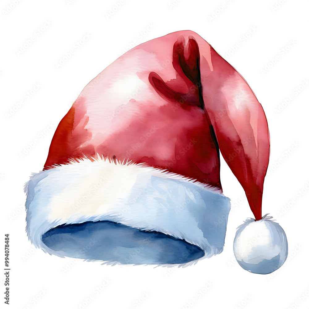 Christmas-red color themed watercolor cute clipart hand drawing, Santa ...
