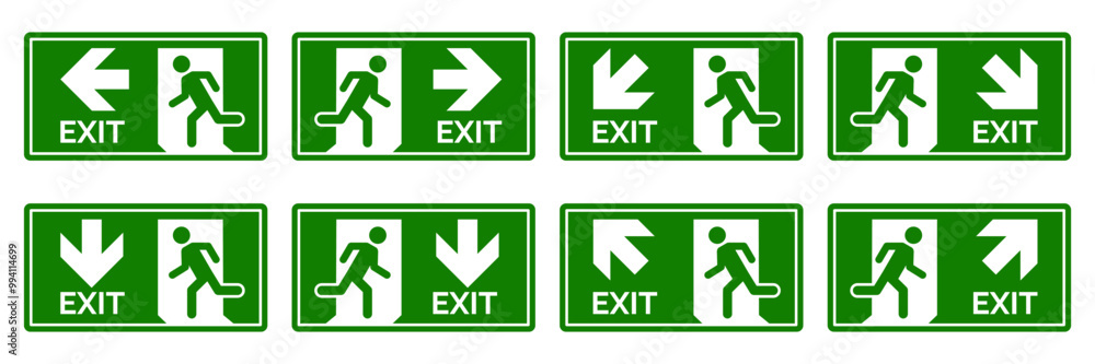 Vetor do Stock: Emergency exit sign set. Man running out fire exit. Running man and exit door ...