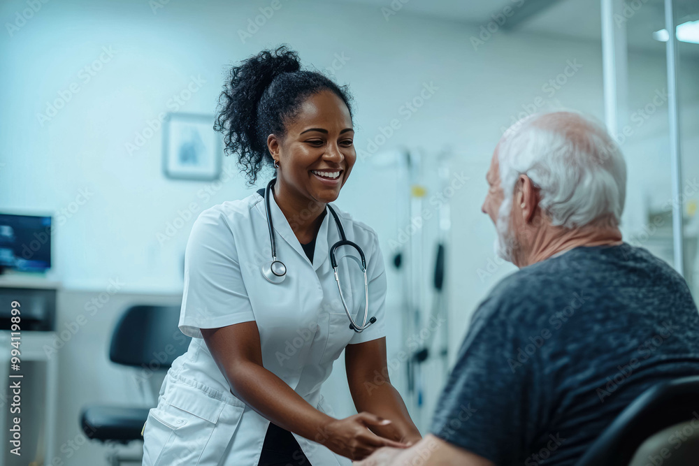 Caring Black Female Nurse Attending to Elderly Male Patient, Nurse ...