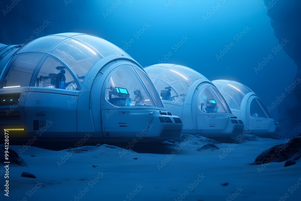 Futuristic underwater research station with sleek and streamlined ...