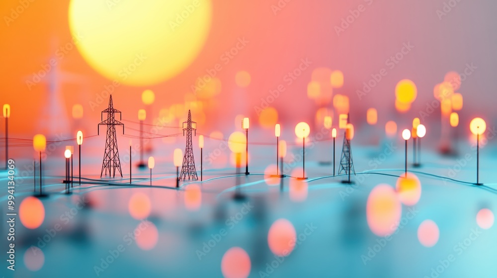 A detailed diagram of a complex energy grid system, showcasing power ...