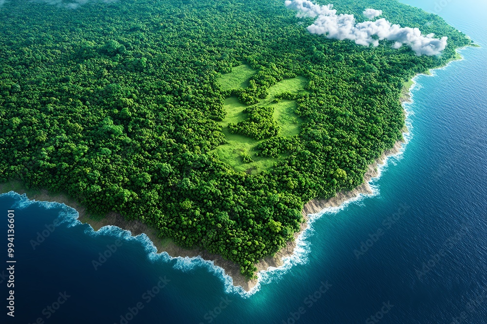 A satellite image of a shrinking rainforest, illustrating the rapid ...