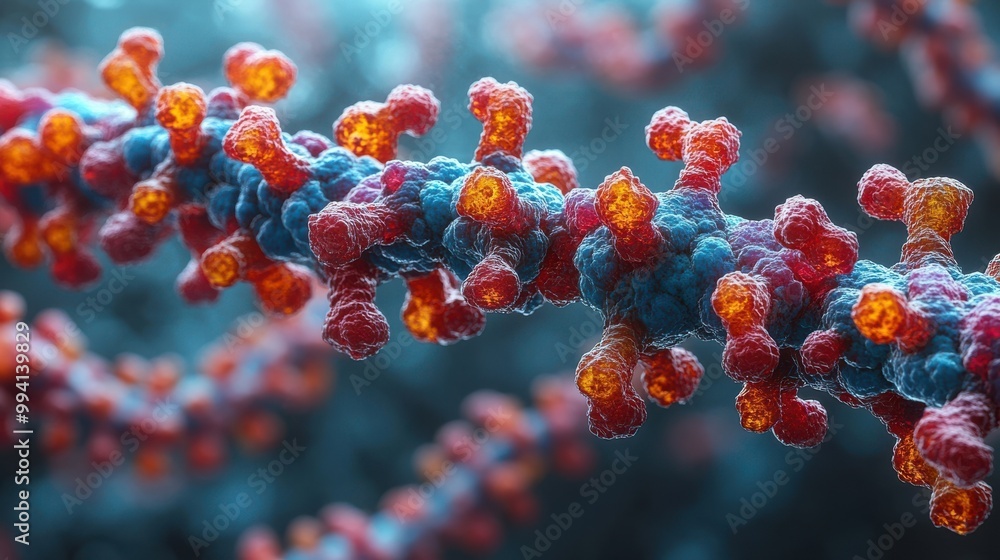 A microscopic view of the intricate structure of a protein chain ...