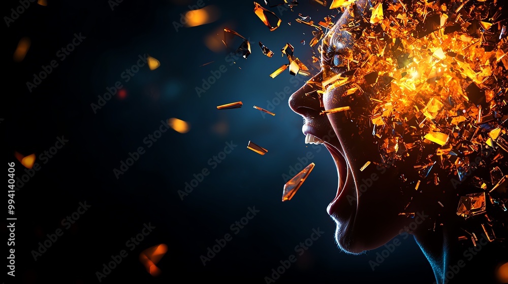 Explosive emotions manifesting from a face, depicting intensity and ...