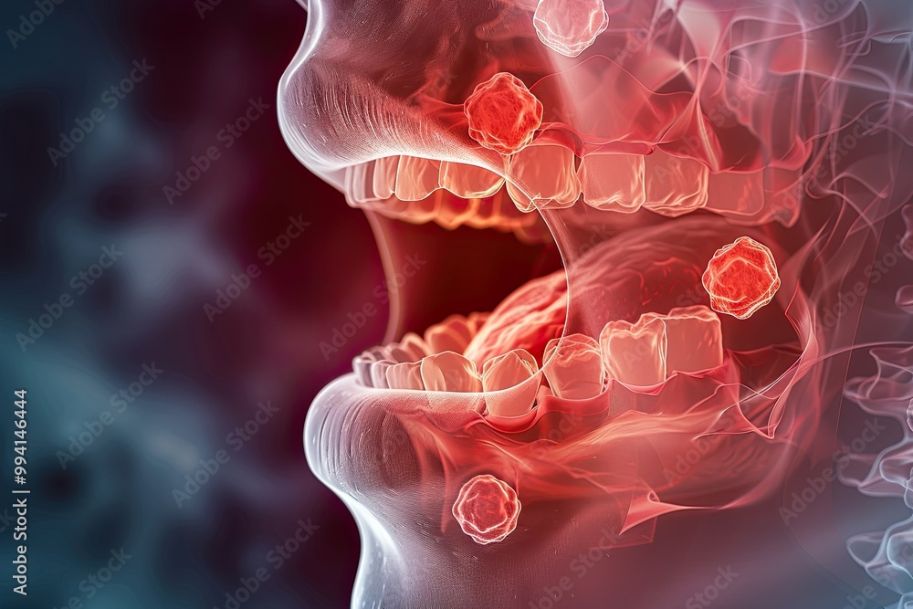 Throat affected by staphylococcus bacteria, angina in progress ...