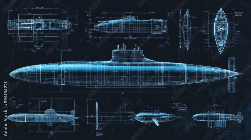 Submarine Blueprint Design - 3D Model, Engineering, Naval Architecture ...