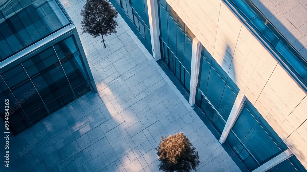 Use a drone to photograph a modern building from above, capturing the ...