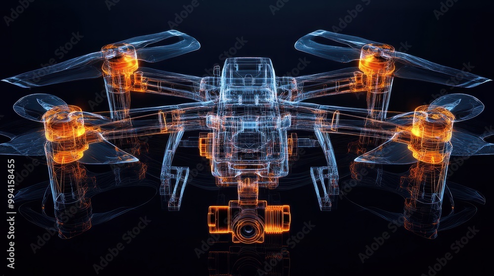 X-ray like visualization of a drone showcasing internal design and ...