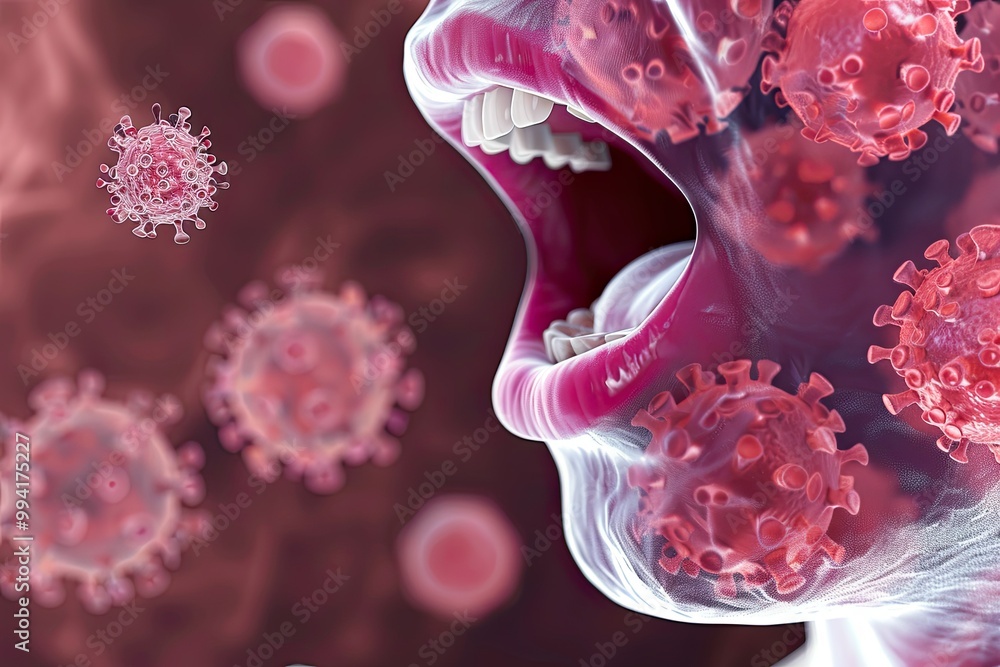 Throat affected by staphylococcus bacteria, angina in progress ...