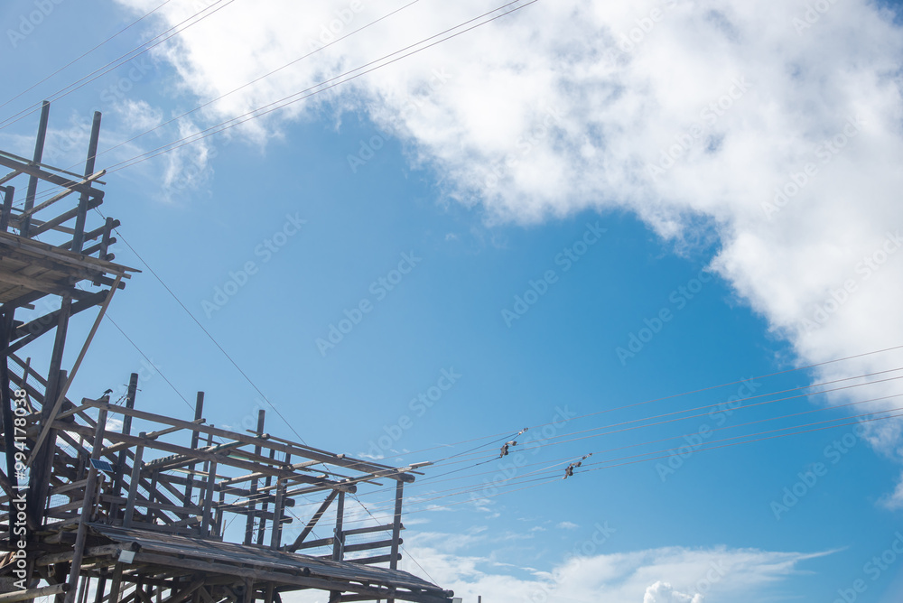 Quick zip-line transition system for quickly go around the zip-line ...