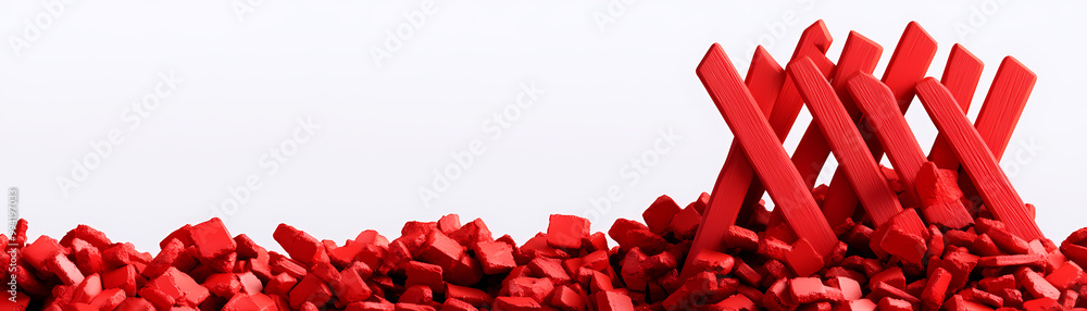 A pile of red blocks with a white background. The blocks are arranged ...