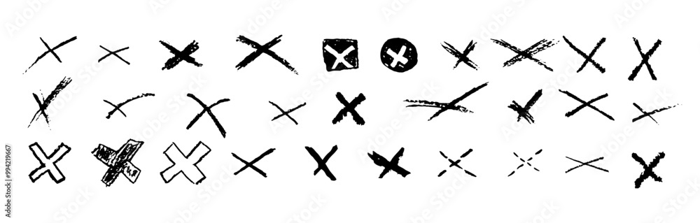 Set of crosses shapes. Black X handdrawn signs collection. No symbols ...