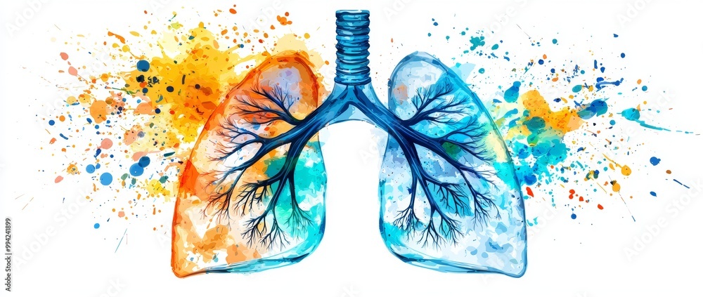Anatomy of the lung in the rainbow color scheme, concept of lung cancer ...