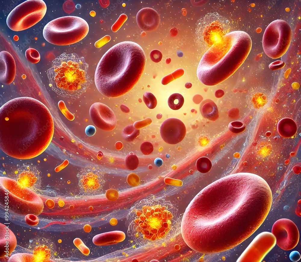 **Vitamins attached to blood cells**: The image would depict red blood ...