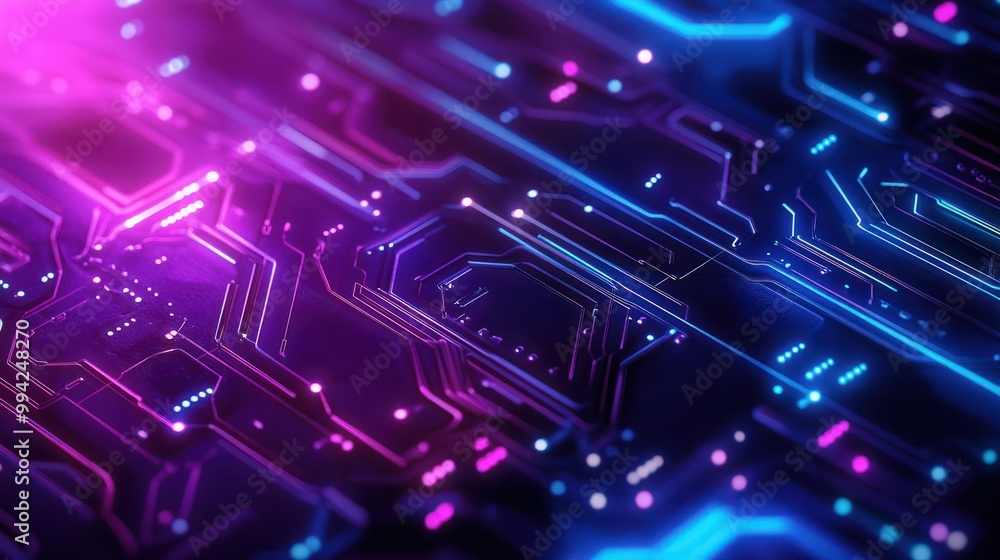 Blue and purple technology background circuits intertwine, illustrating ...