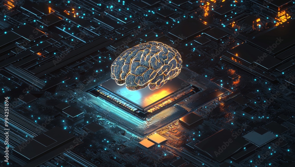 The digital brain is connected to the data center. A concept based on ...