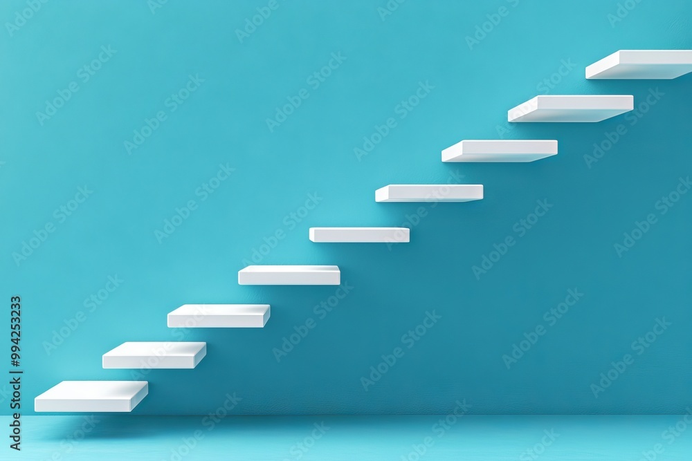 3D arrow climbing up over spiral staircase, 3D stairs with arrow going ...