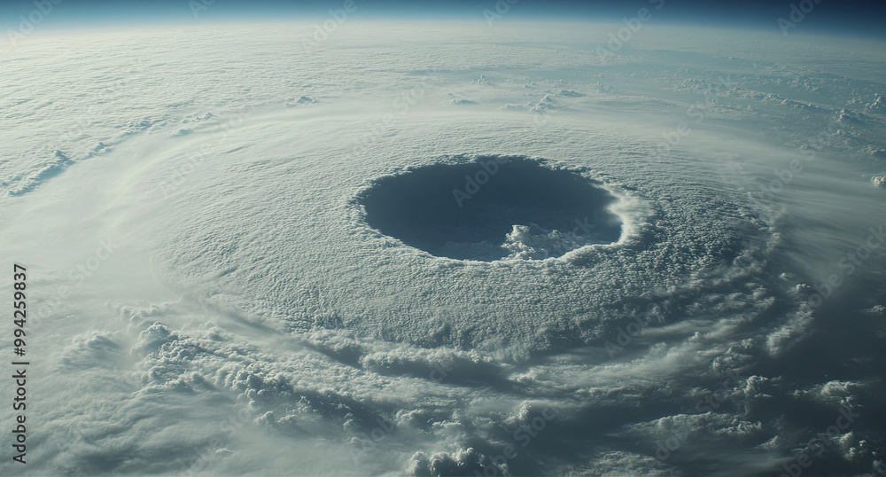 Satellite view of a huge spiral hurricane. Powerful forces of nature ...