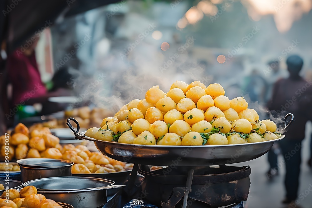 Indian Street Food Scene, With Vibrant Pani Puri Being Served On A ...