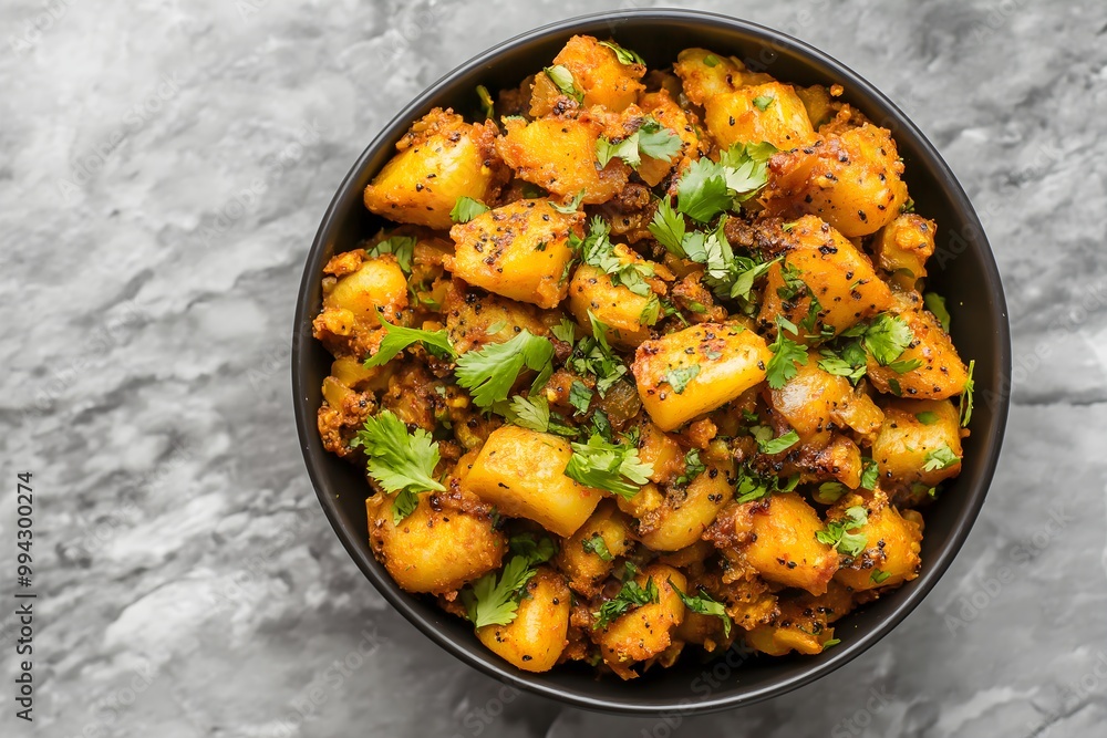A Large Bowl Filled With Delicious Homemade Aloo Gobi, The Crust Is ...