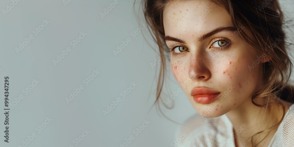 Pimple on face of young woman, facial skin problem. Allergic redness ...