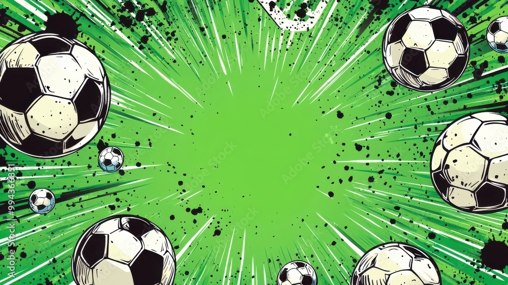 Football-themed comic book style background with dynamic soccer balls ...