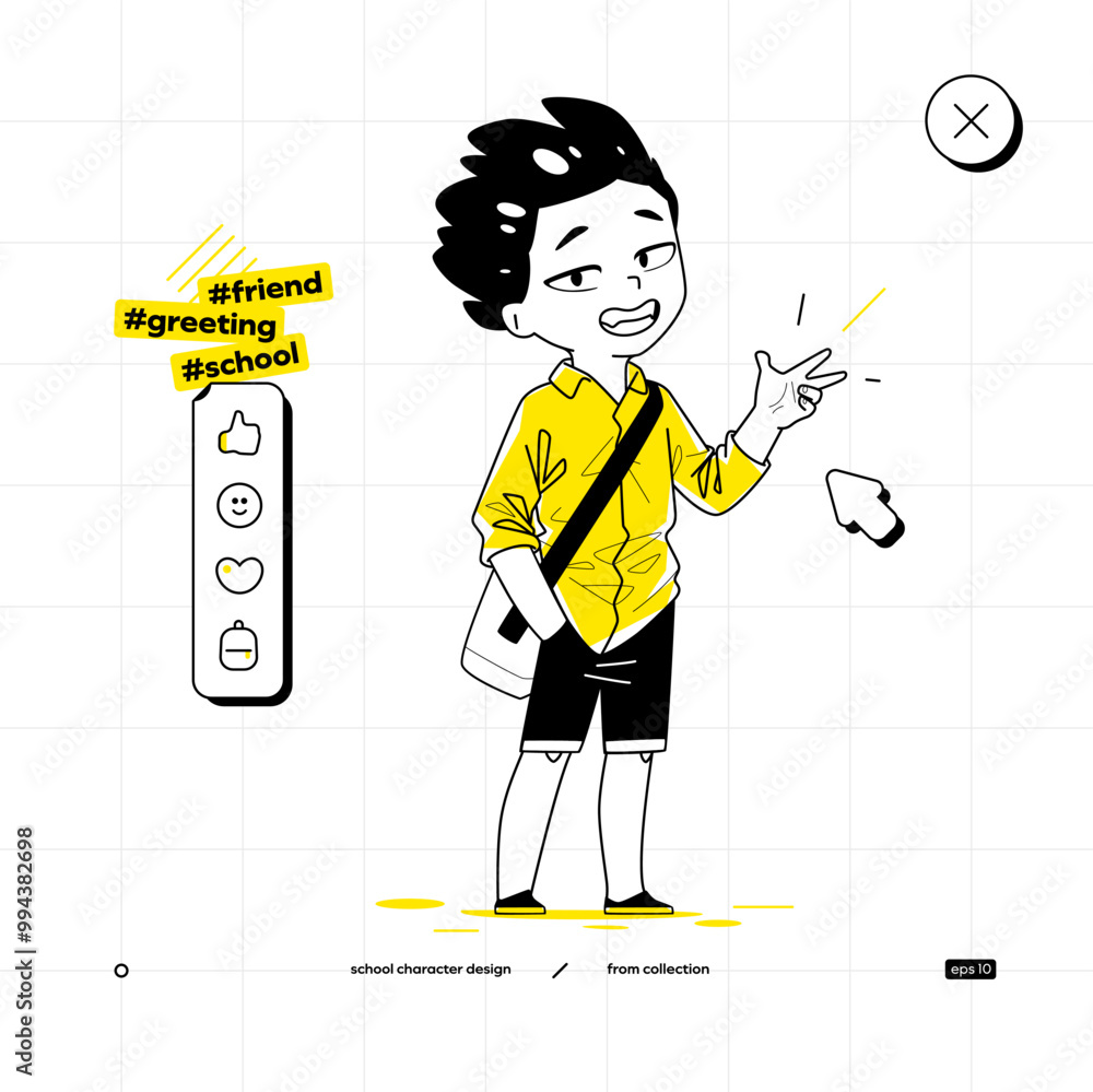 School Vector Character in Anime Style. Black Yellow Variant. The Young ...